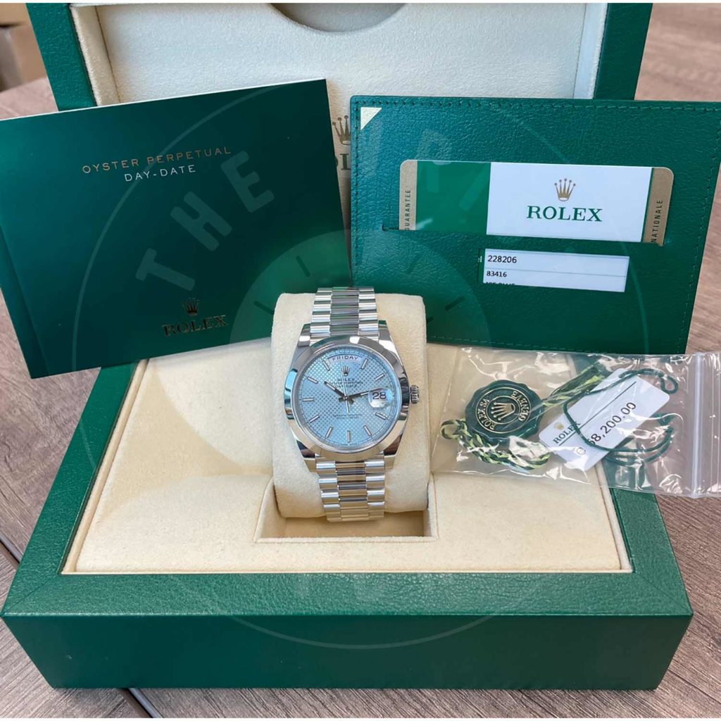 Rolex Day-Date 228206-0004 Platinum Ice Blue Diagonal Motif Index - The ...